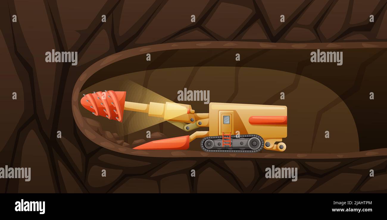 Mining miner cartoon composition with profile view of underground with ...