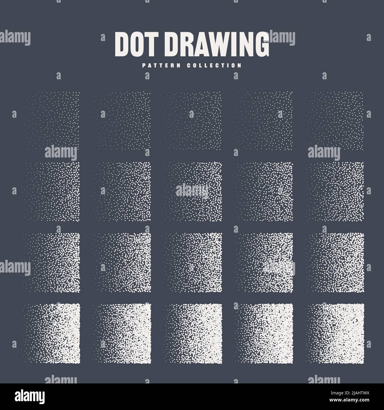 Square shaped dotted objects, stipple elements. Stippling, dotwork ...