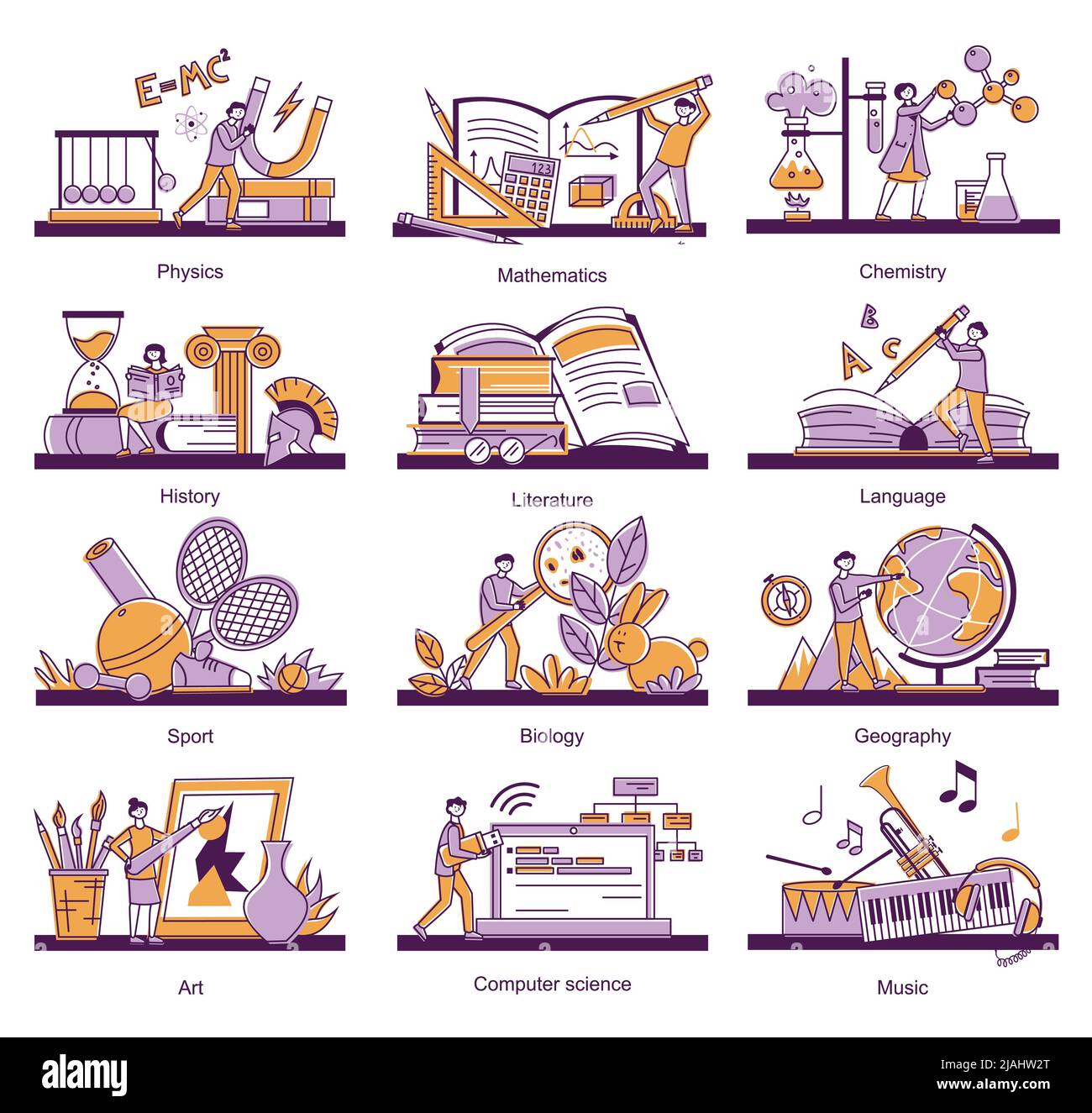 School education subject set of isolated compositions with editable ...