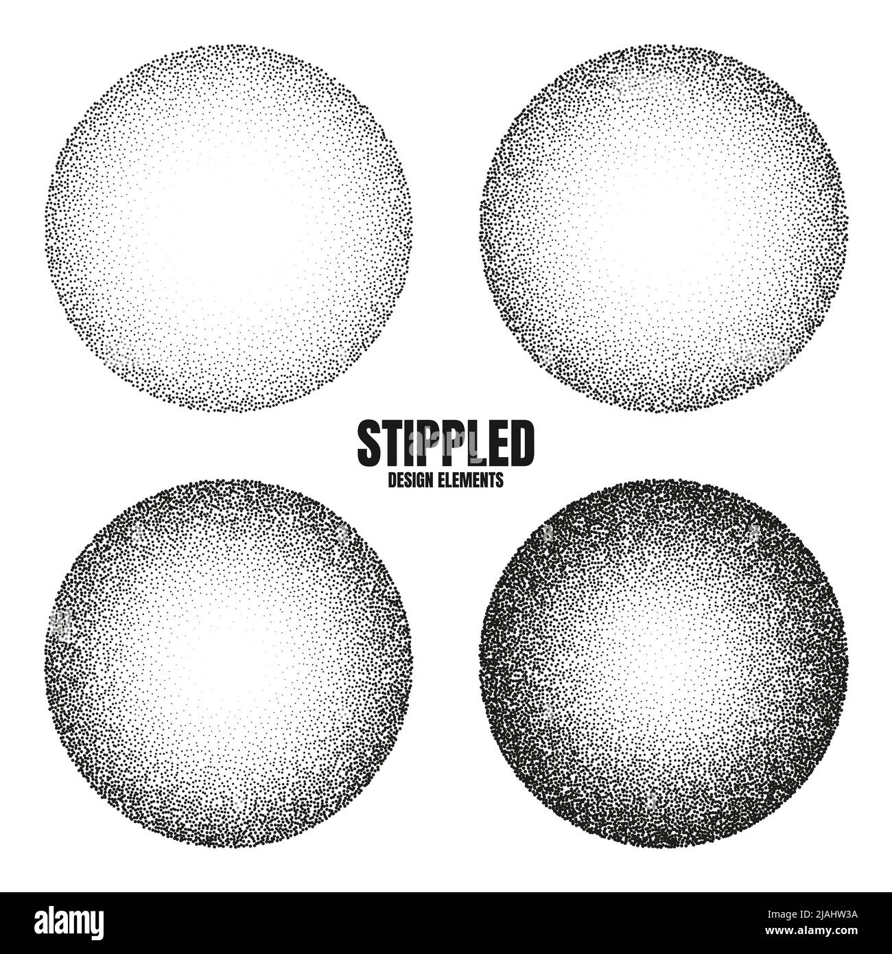 Round shaped dotted objects, stipple elements. Fading gradient ...