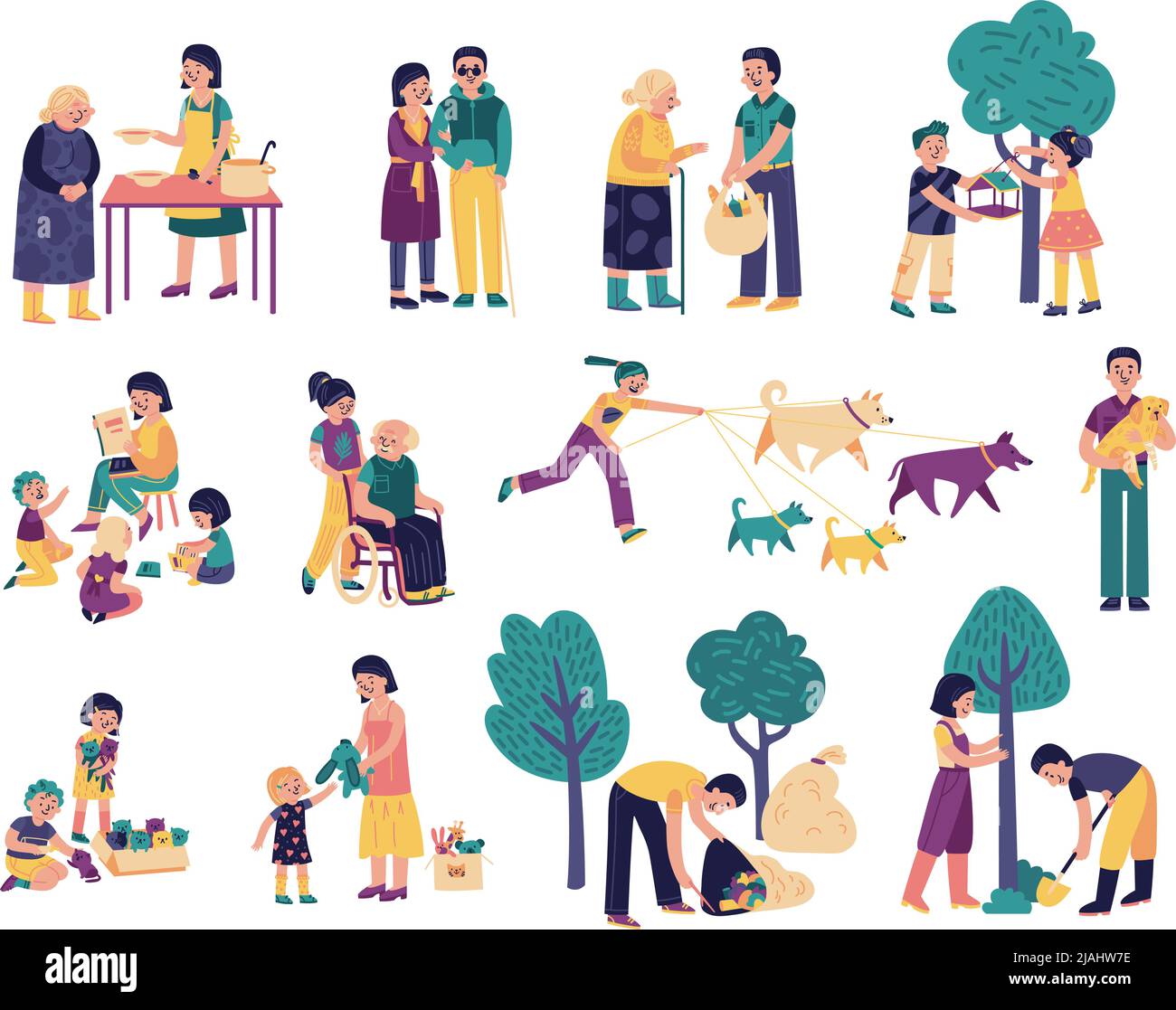 Volunteer charity social set of isolated icons with human characters of ...
