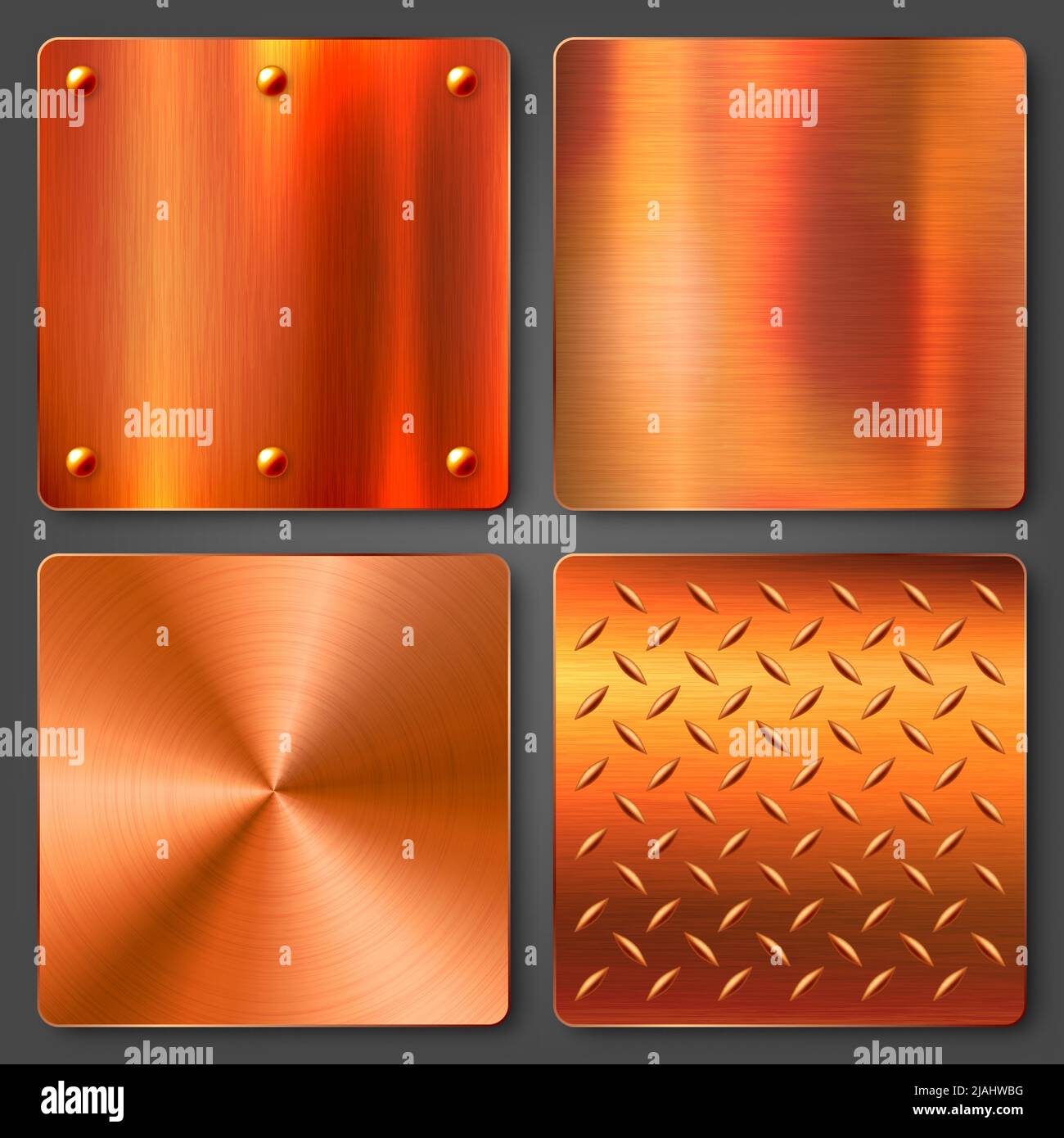 Realistic copper banners collection. Brushed stainless steel plate ...