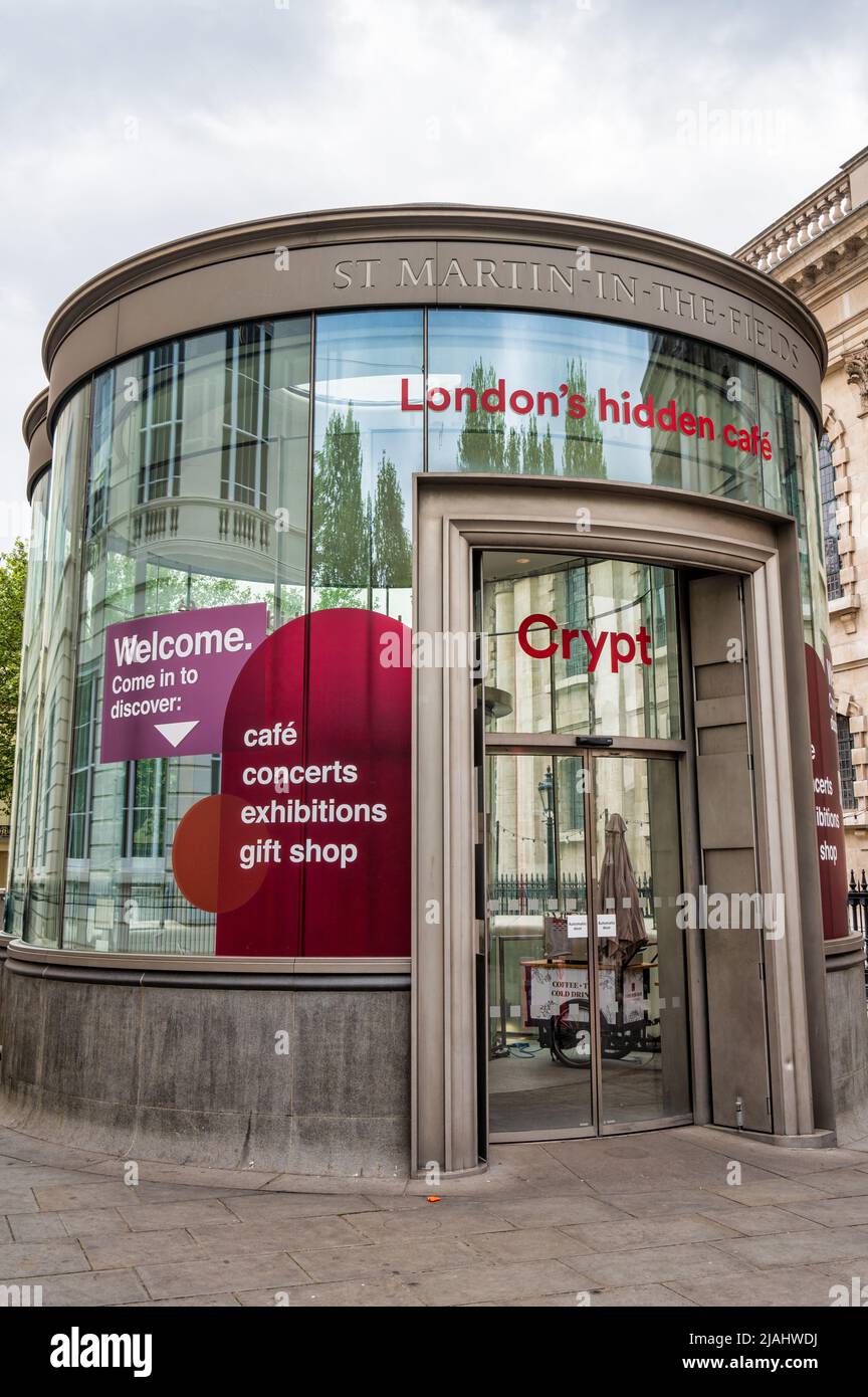 London, UK- May 3, 2022: The Café in the Crypt also know as the hidden ...