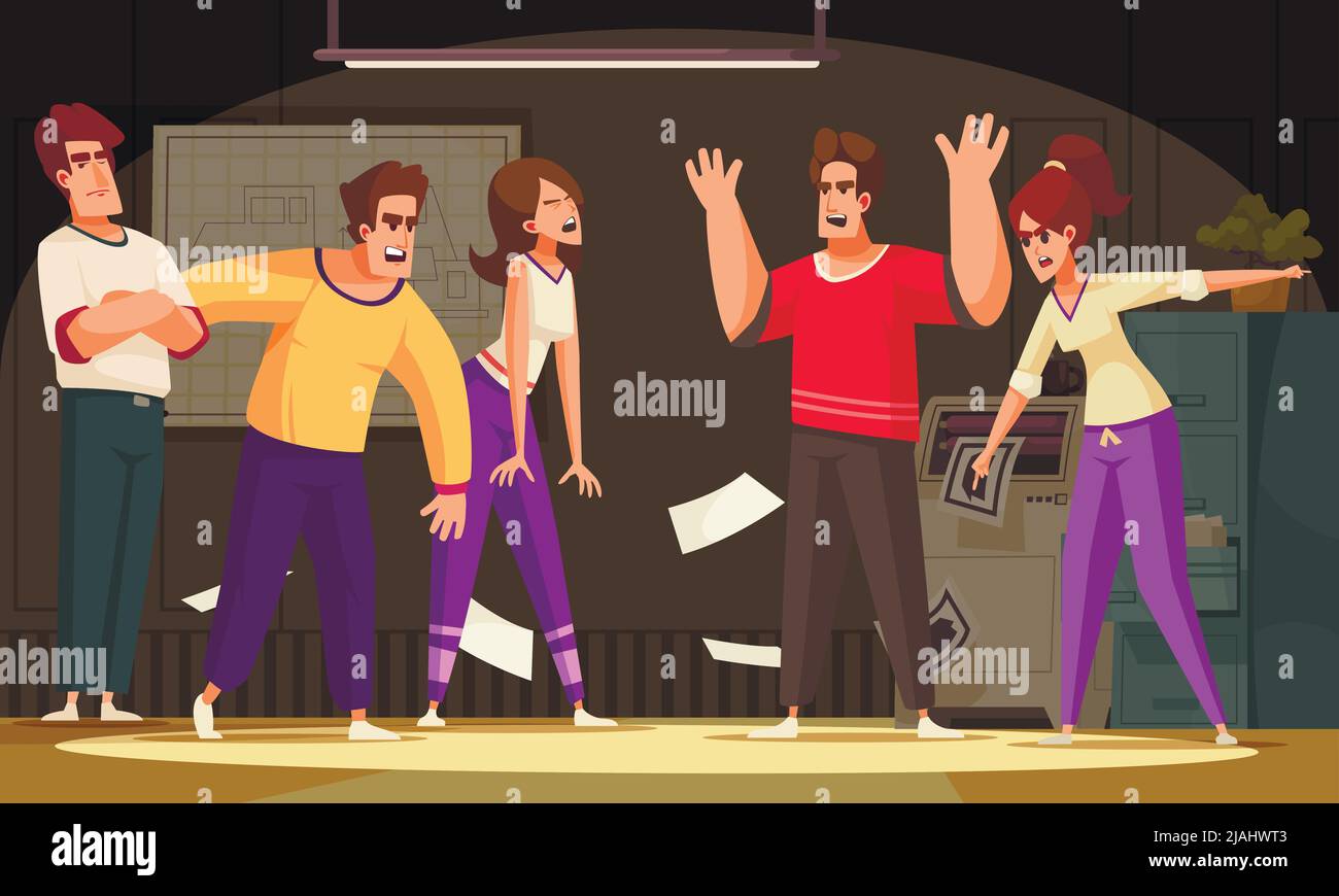 Conflicting people composition with indoor scenery of office and ...