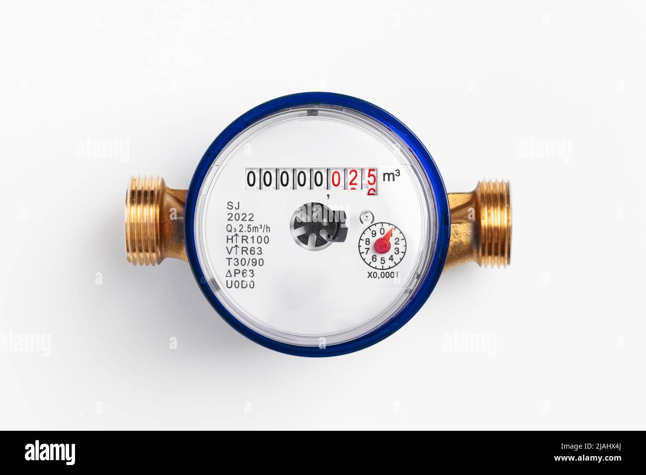 Water meter isolated. Closeup of a garden water meter to determine the ...