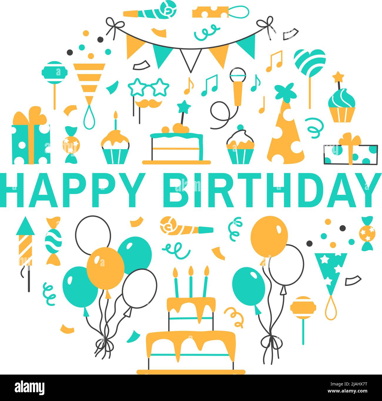 Happy Birthday color flat line circle concept Stock Vector Image & Art ...