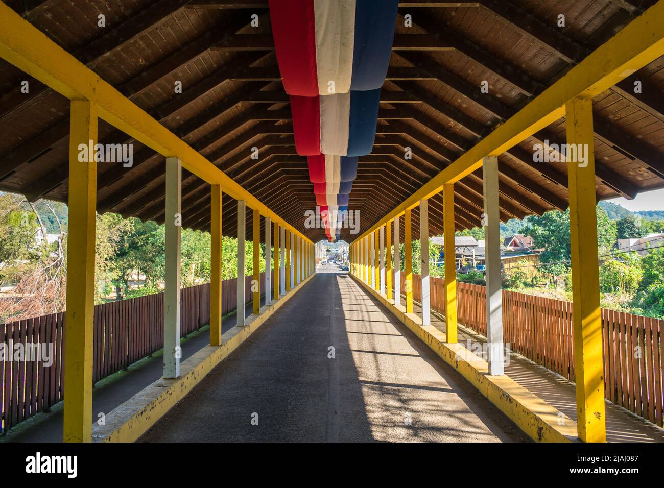 A view of the inside of the covered bridge - a historical landmark in ...