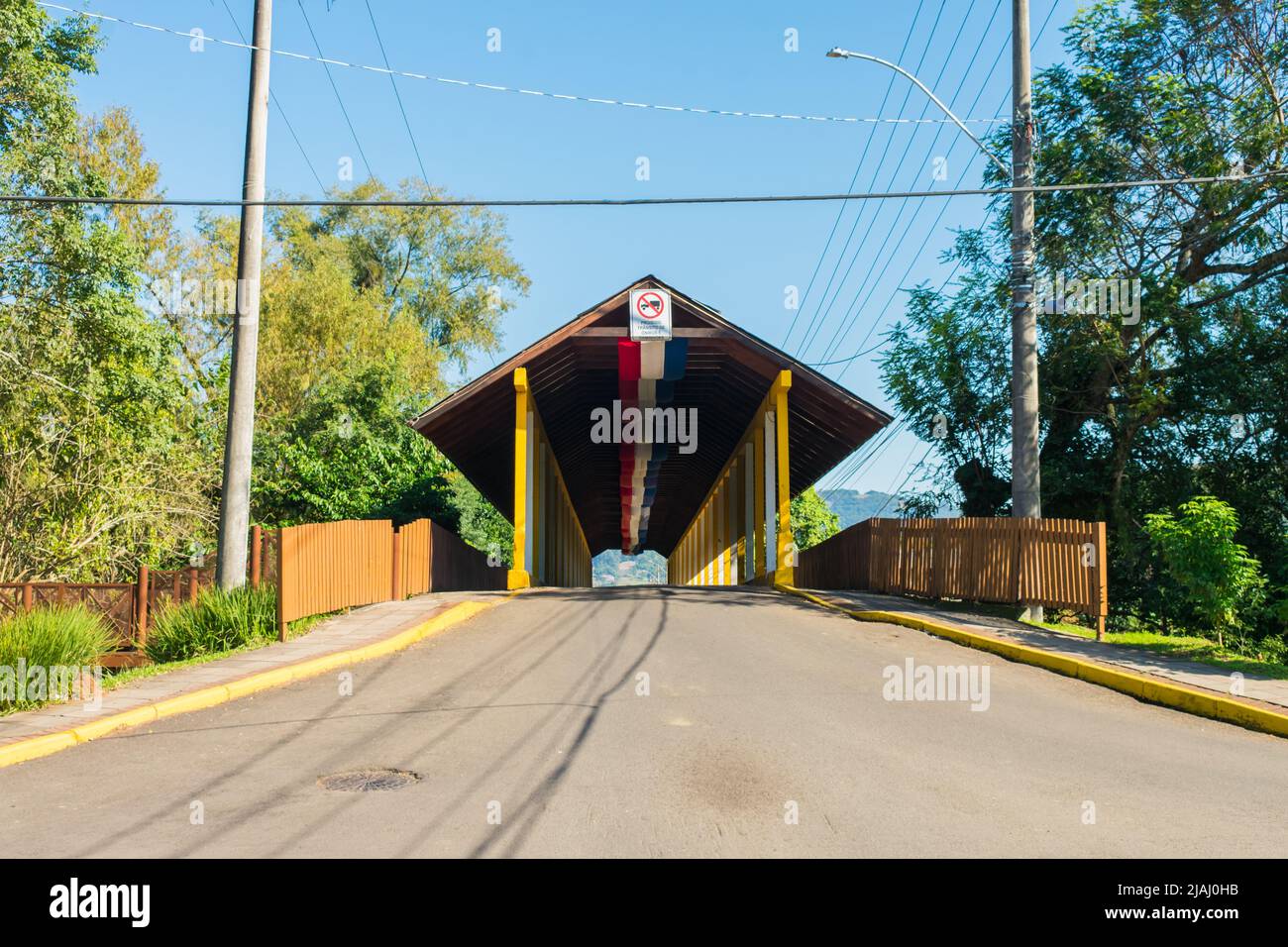Tres Coroas, Brazil - Circa May 2022: Entrance of the covered bridge ...