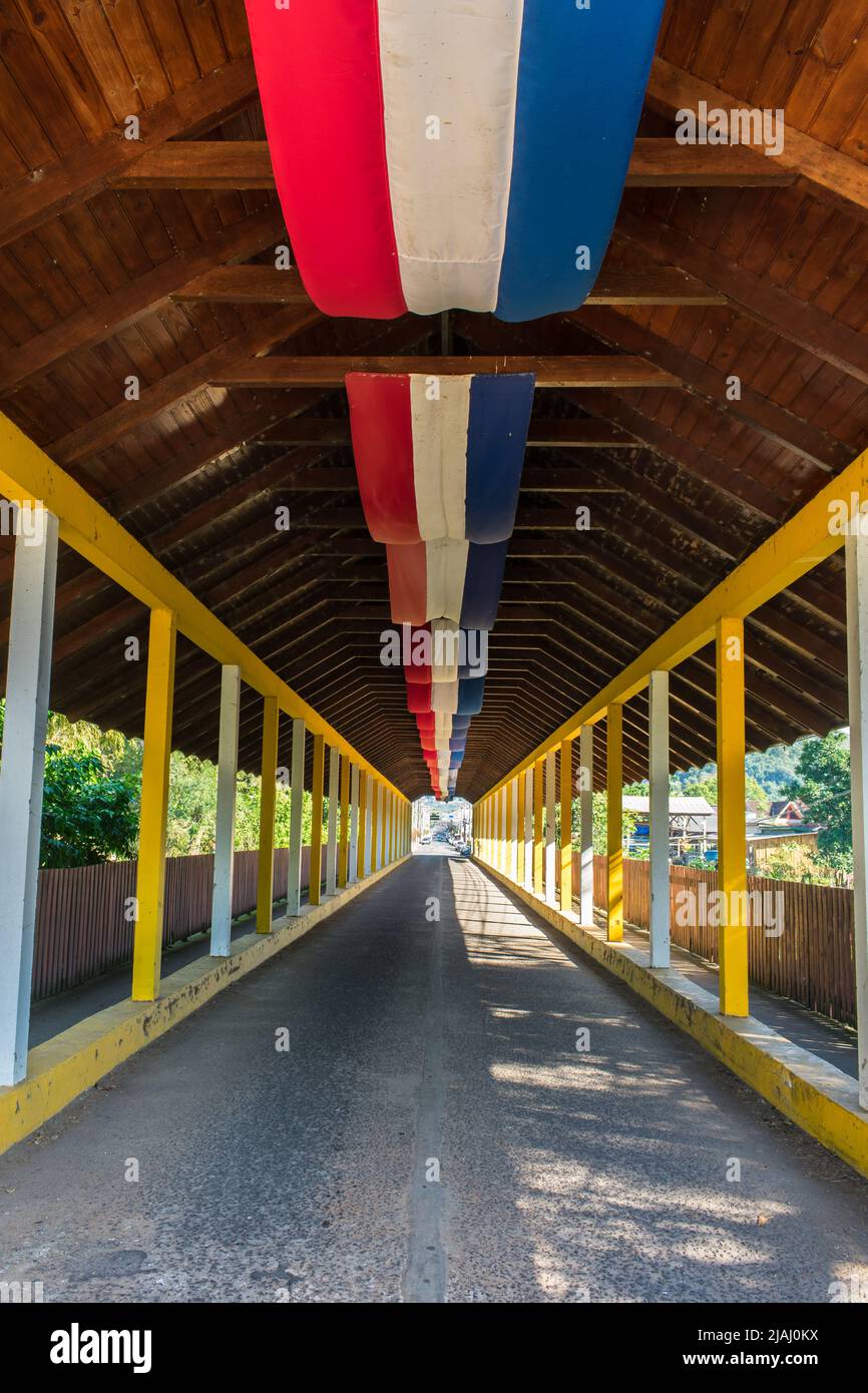 A view of the inside of the covered bridge - a historical landmark in ...