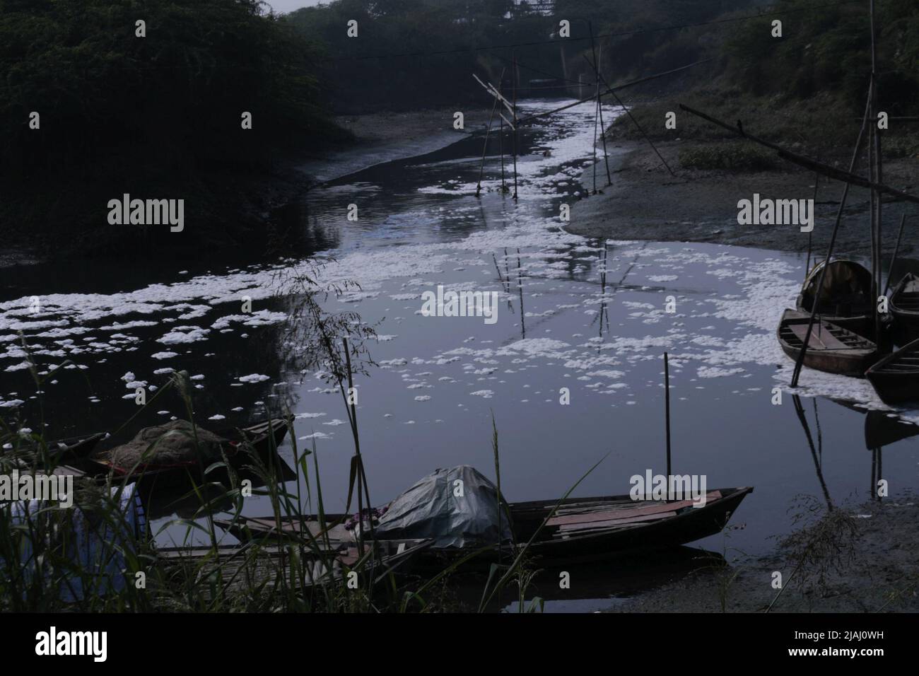 New Delhi, India. 30th May, 2022. The Yamuna bank seen polluted with ...