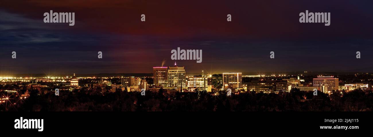 Night view of Boise Skyline in Panoramic format Stock Photo - Alamy