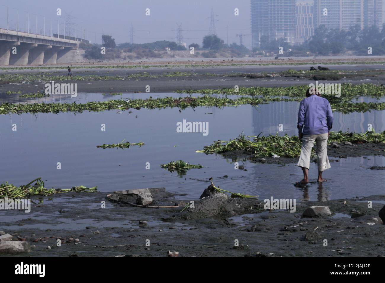 New Delhi, India. 30th May, 2022. The Yamuna bank seen polluted with ...