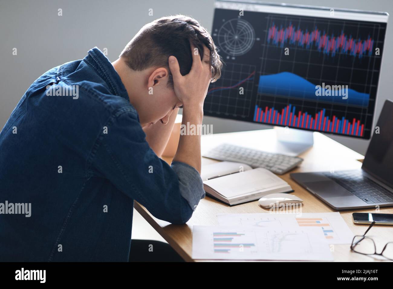 Work Problems. Stressed Male Employee Suffering Troubles With Annual ...