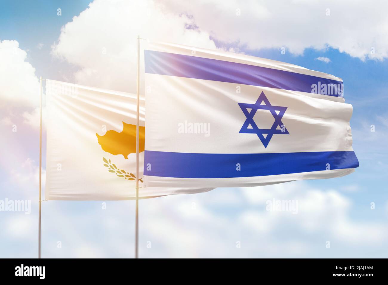Sunny blue sky and flags of israel and cyprus Stock Photo - Alamy