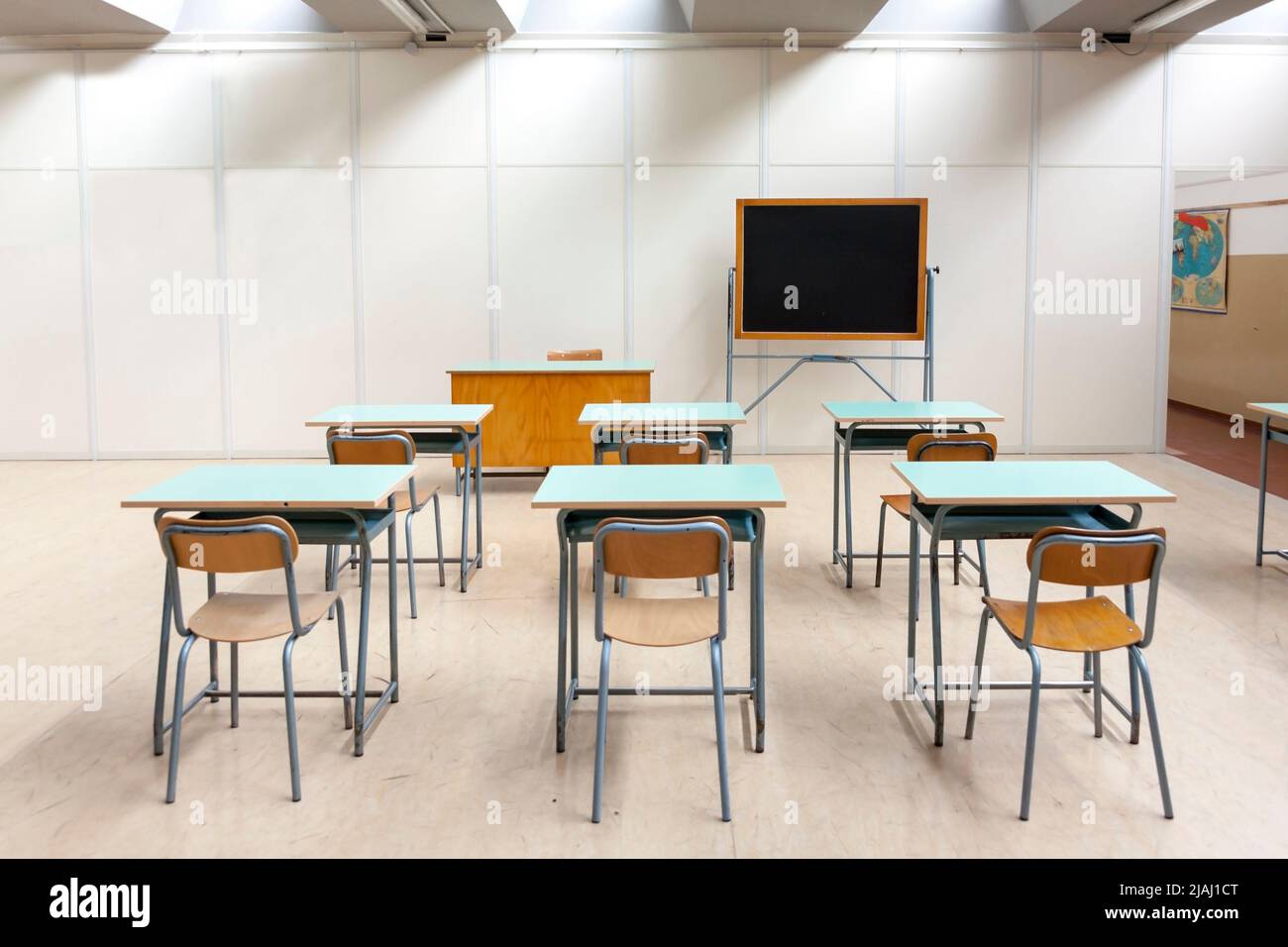 desks and blackboard in classroom at school Stock Photo - Alamy