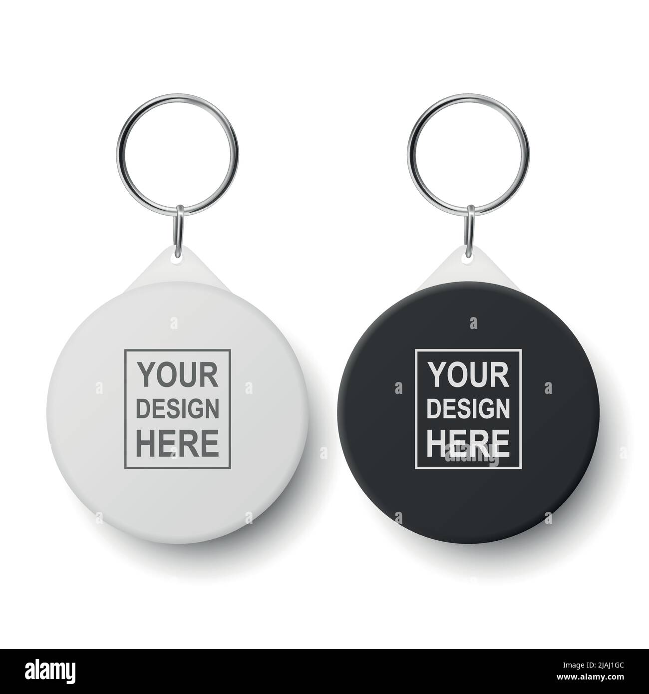 Vector 3d Realistic Blank White Round Keychain with Ring and Chain for ...