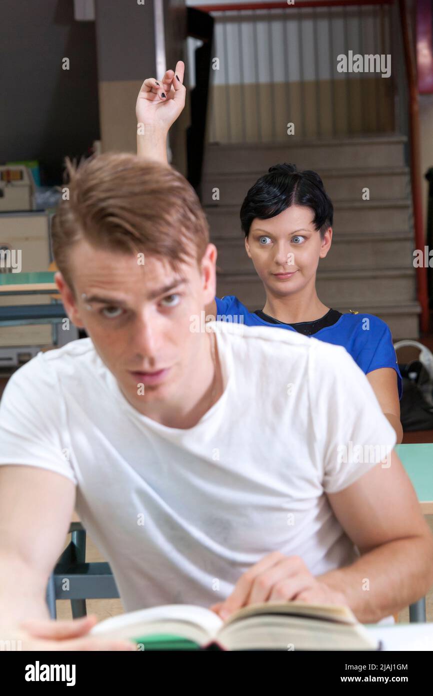 back to school: student asks a question Stock Photo - Alamy