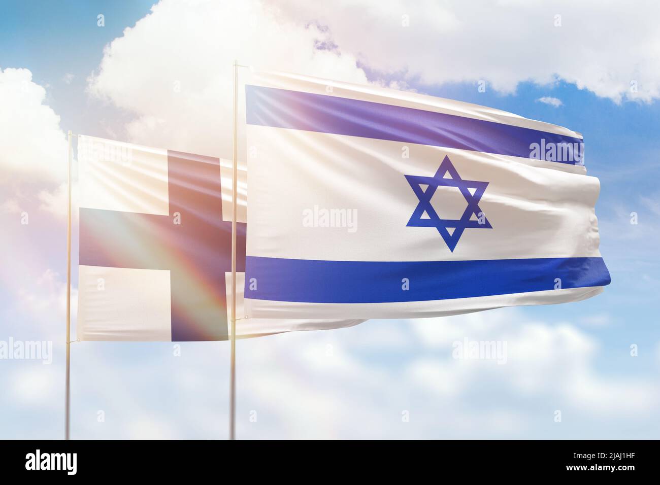 Sunny blue sky and flags of israel and finland Stock Photo - Alamy