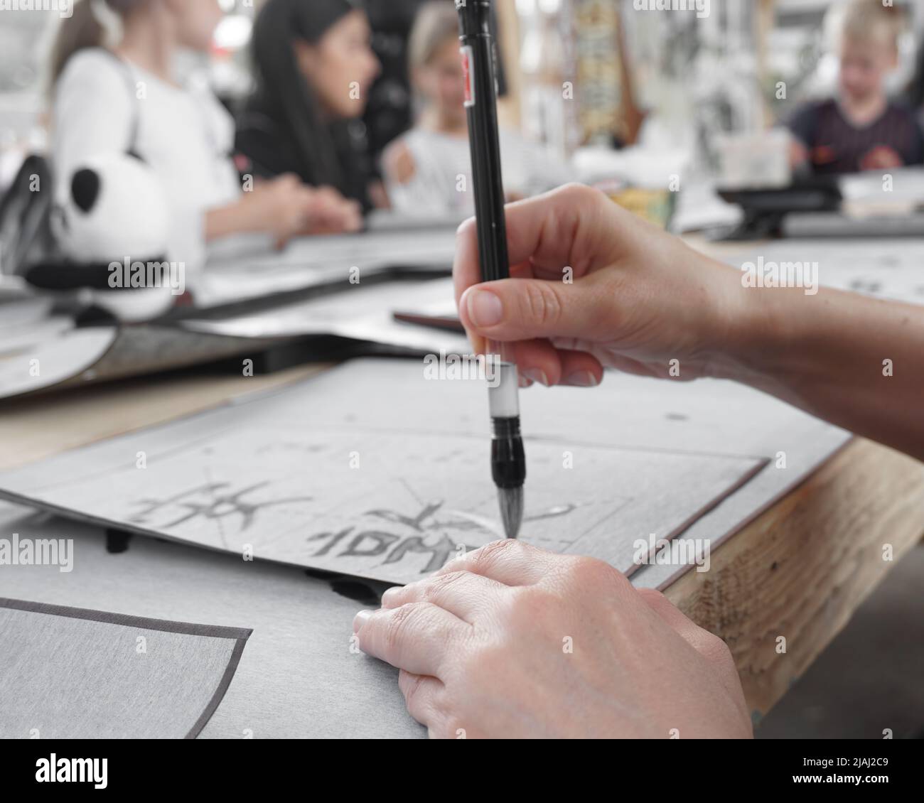 Shodo Japanese calligraphy brush writing process learning, study of ...