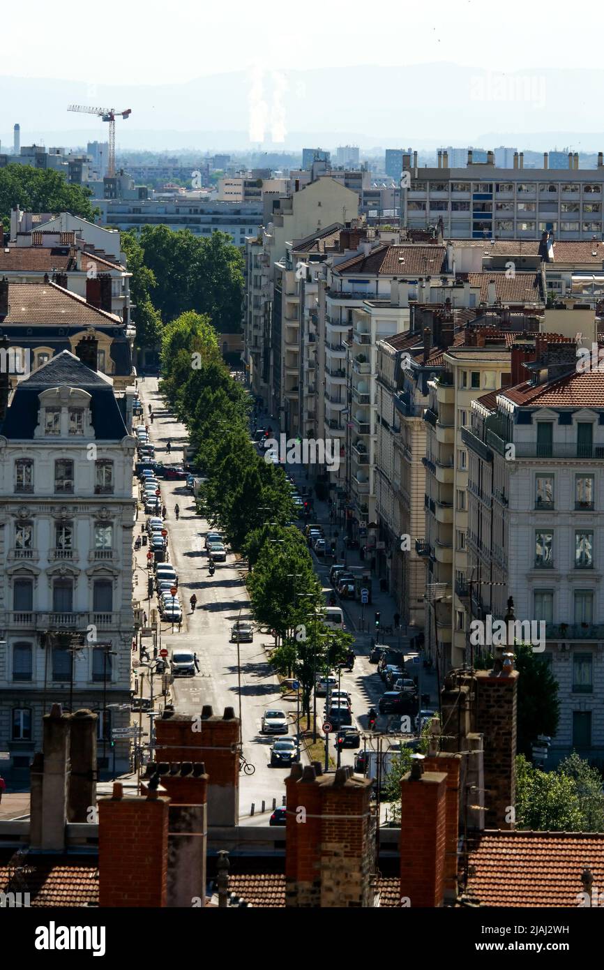 Duquesne street and the Brotteaux area, seen from Croix-Rousse district ...