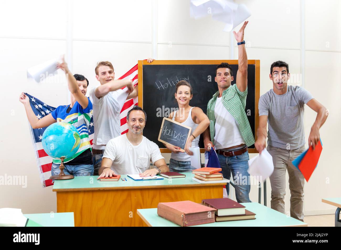 group of students celebrating last day of schools Stock Photo - Alamy