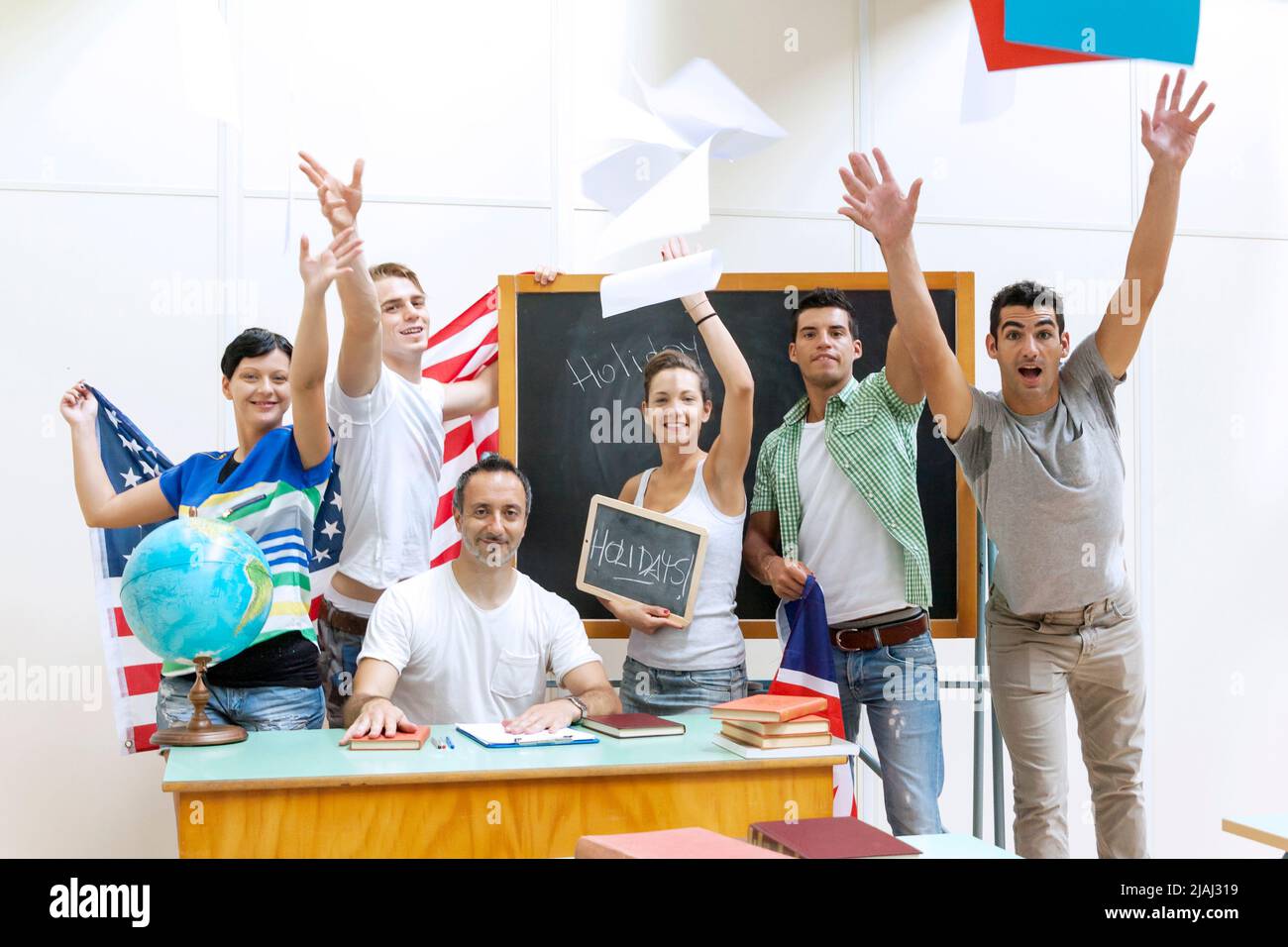 group of students celebrating last day of schools Stock Photo - Alamy