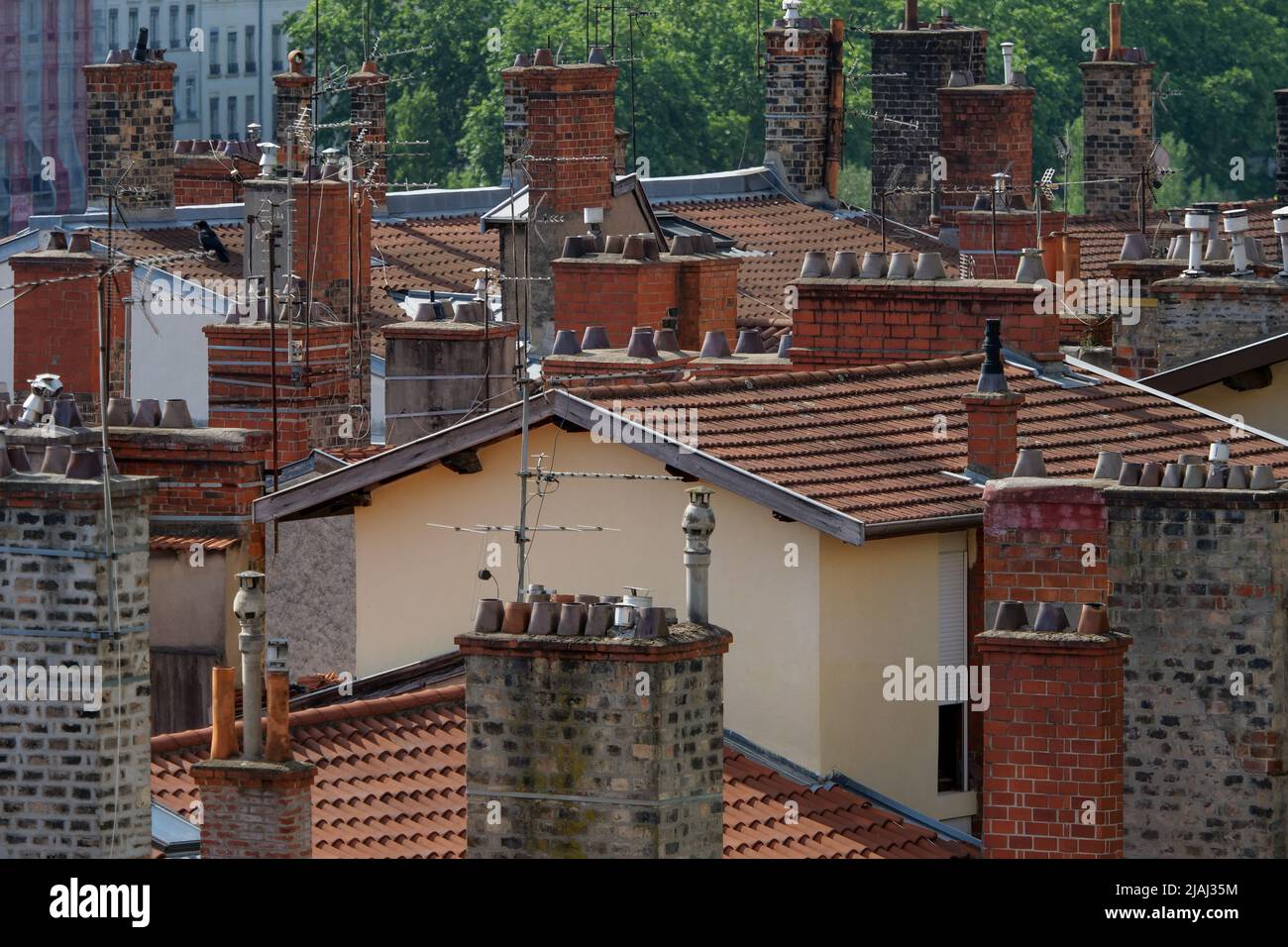 Roofs, Croix-Rousse district, Lyon, Rhone-Alps Auvergne region, Central ...