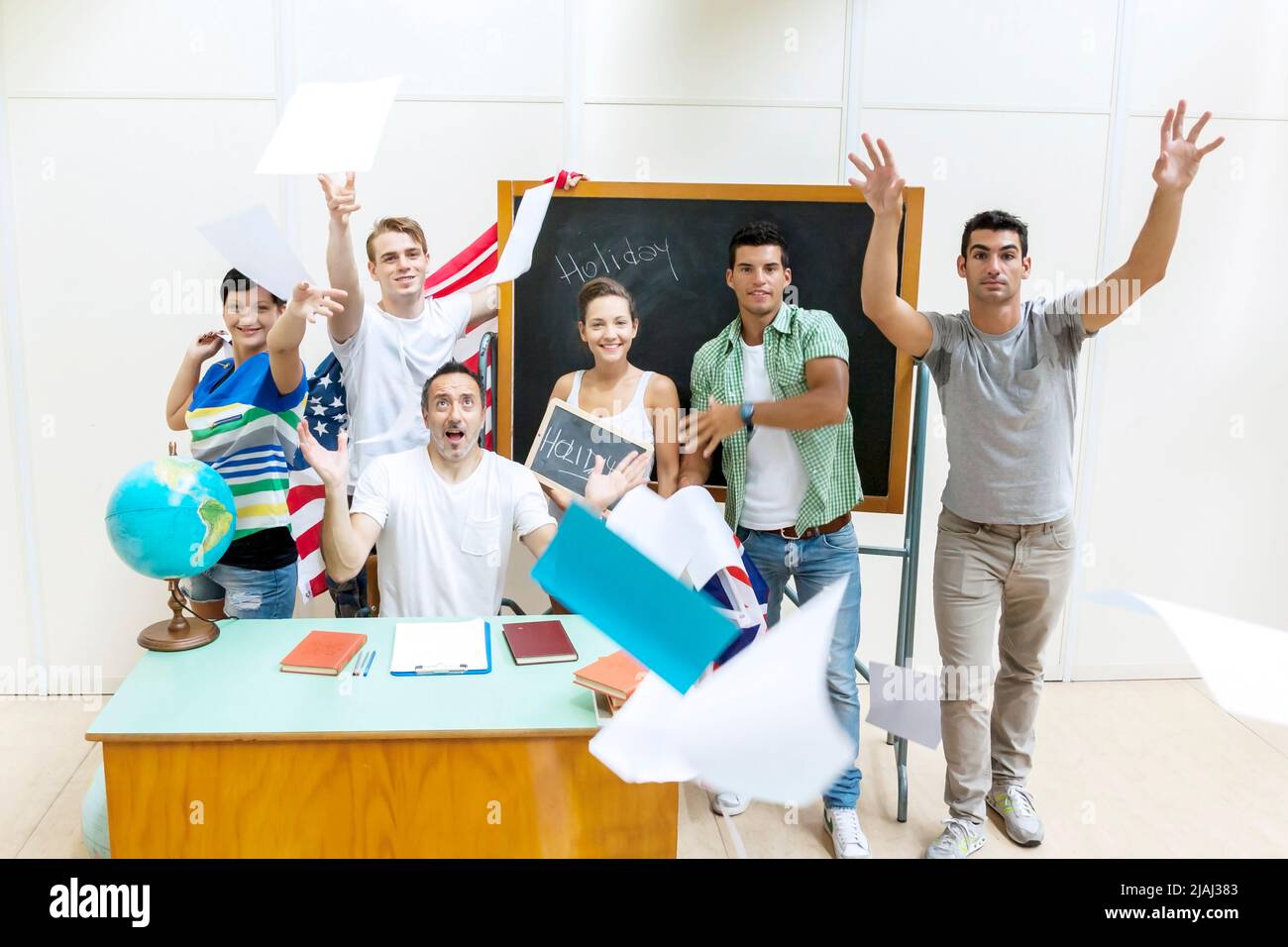 group of students celebrating last day of schools Stock Photo - Alamy