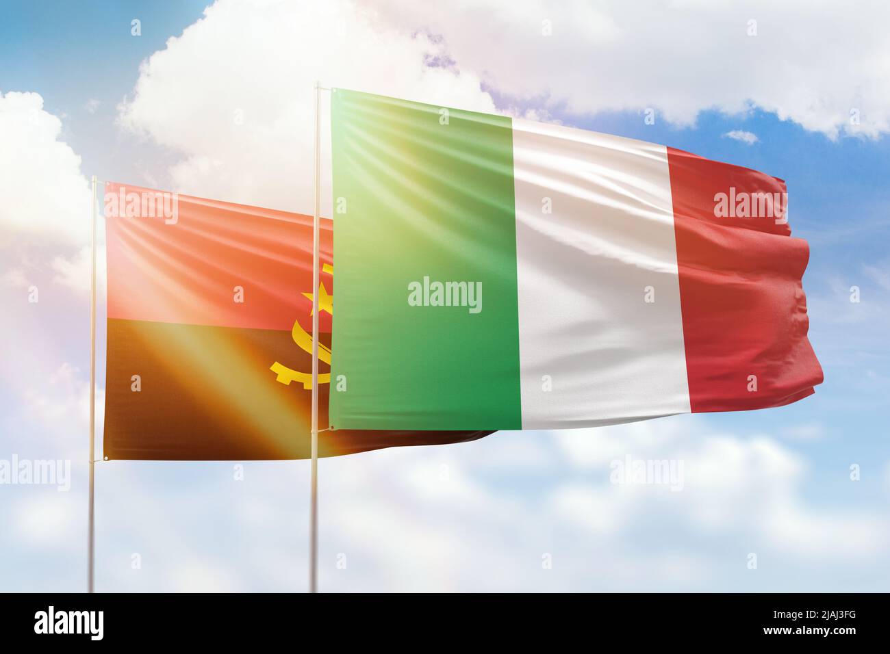 Sunny blue sky and flags of italy and angola Stock Photo - Alamy