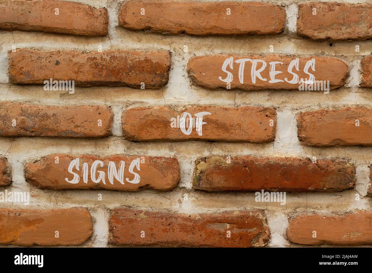 Signs of stress symbol. Concept words Signs of stress on brick wall ...