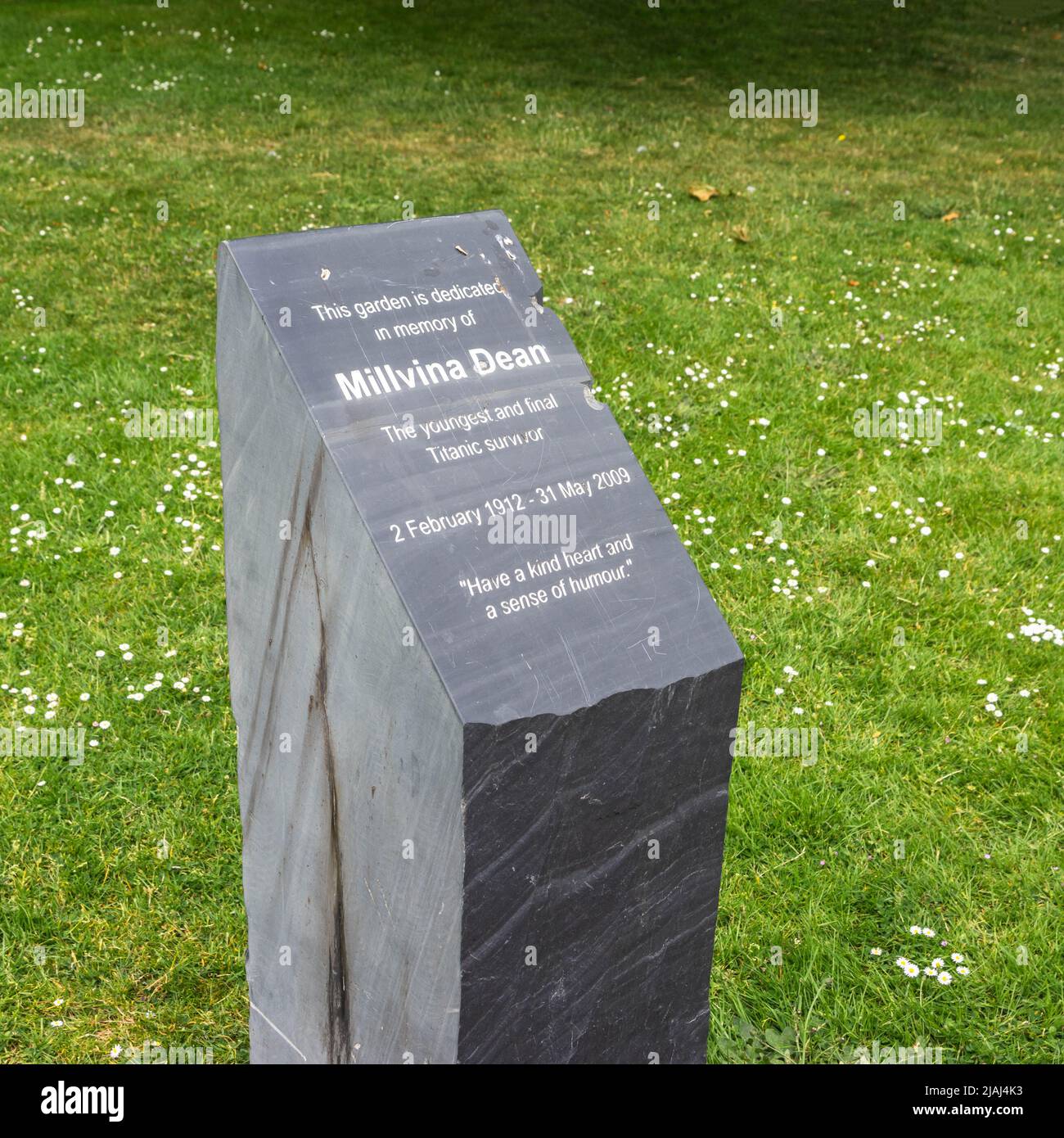 Memorial stone for Millvina Dean last survivor of the Titanic disaster ...