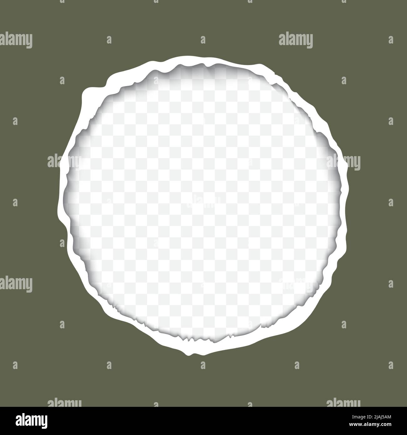 Ripped round hole in green old cardboard on transparent background ...