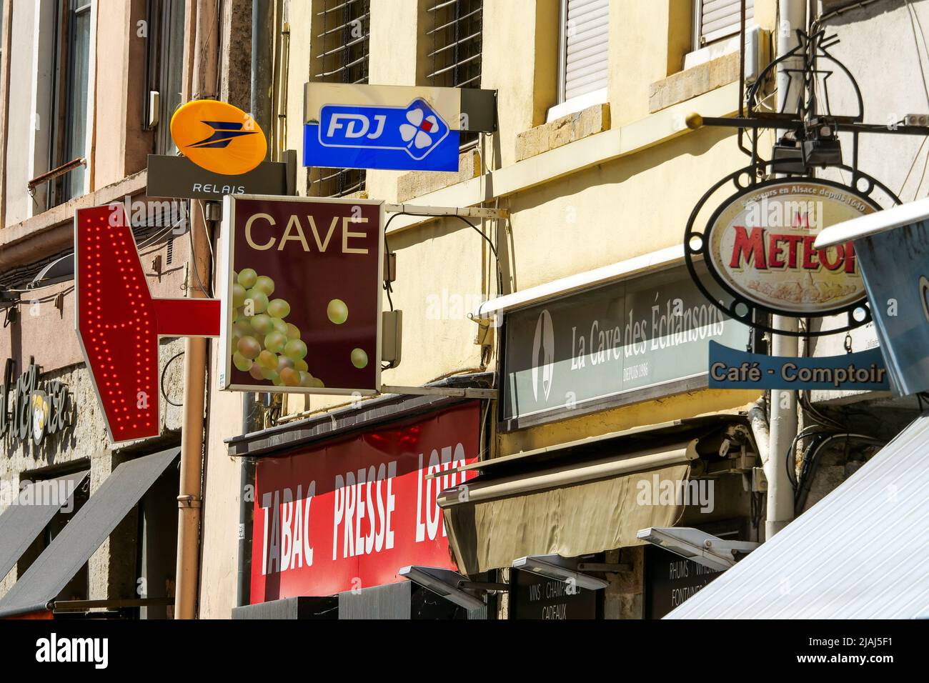 Signs, Croix-Rousse district, Lyon, Rhone-Alps Auvergne region, Central ...