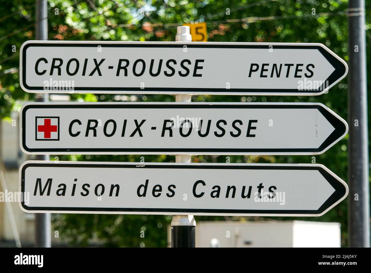 Road signs, Croix-Rousse district, Lyon, Rhone-Alps Auvergne region ...