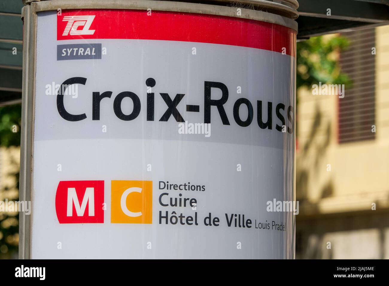 Metro sign at Croix-Rousse square, Croix-Rousse district, Lyon, Rhone ...