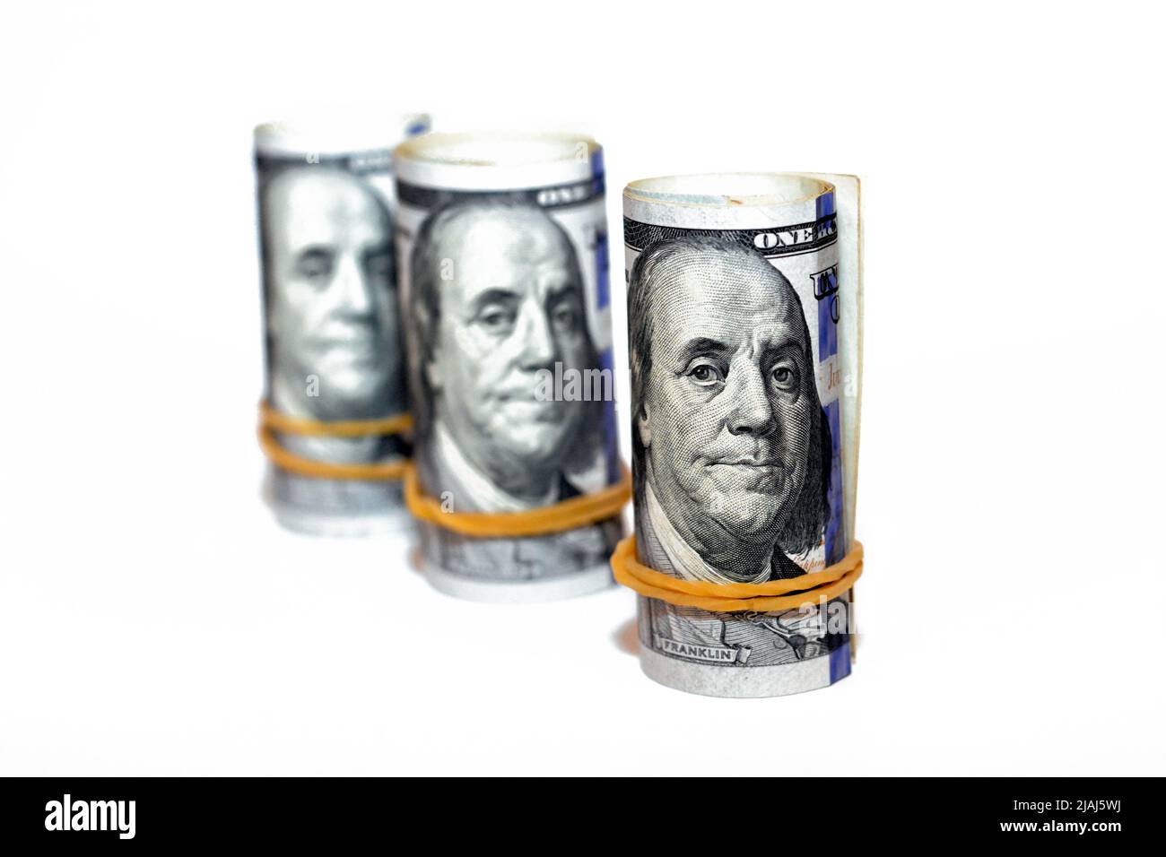 Bundles of money rolls of dollars isolated on white background, stack ...