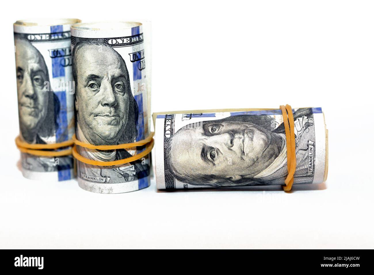 Bundles of money rolls of dollars isolated on white background, stack ...