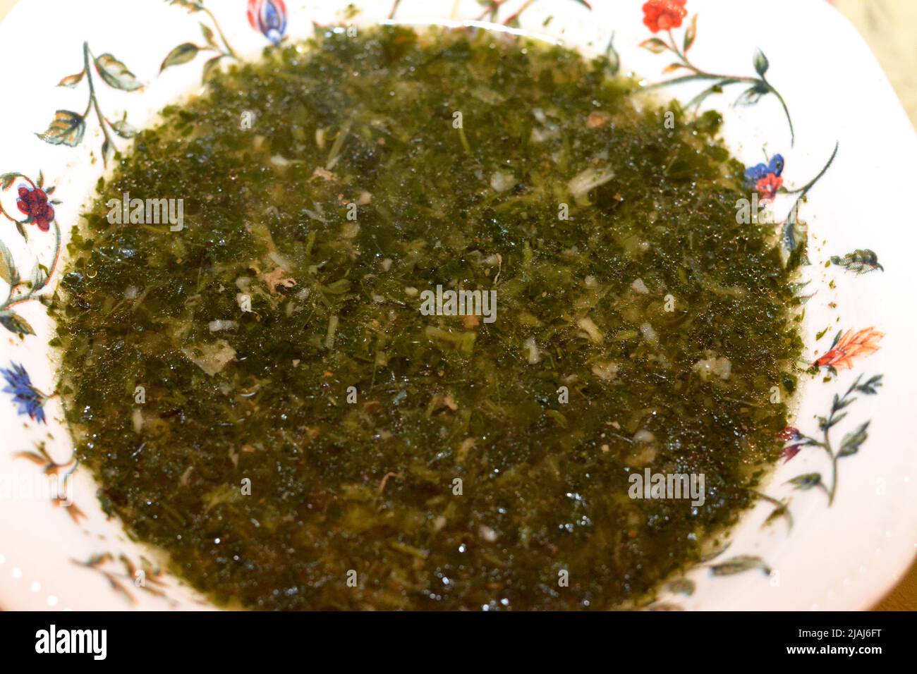 Arabic cuisine of Egyptian traditional dish (Molokhya or Molokhia) that ...