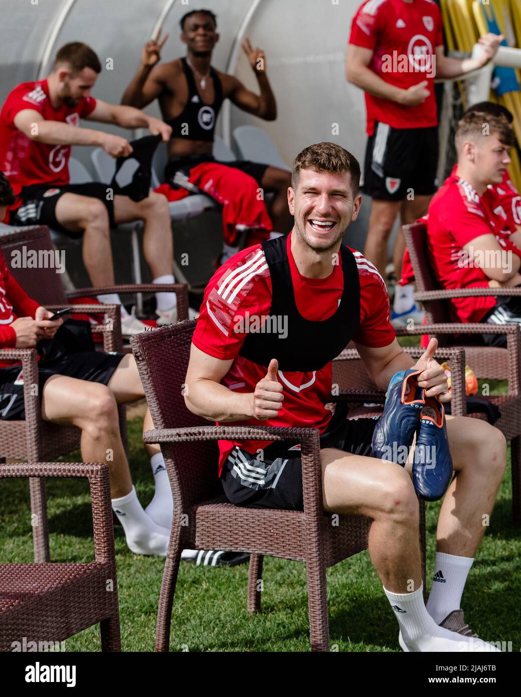 LAGOS, PORTUGAL - 30 MAY 2022: Wales' Chris Mepham during a training ...