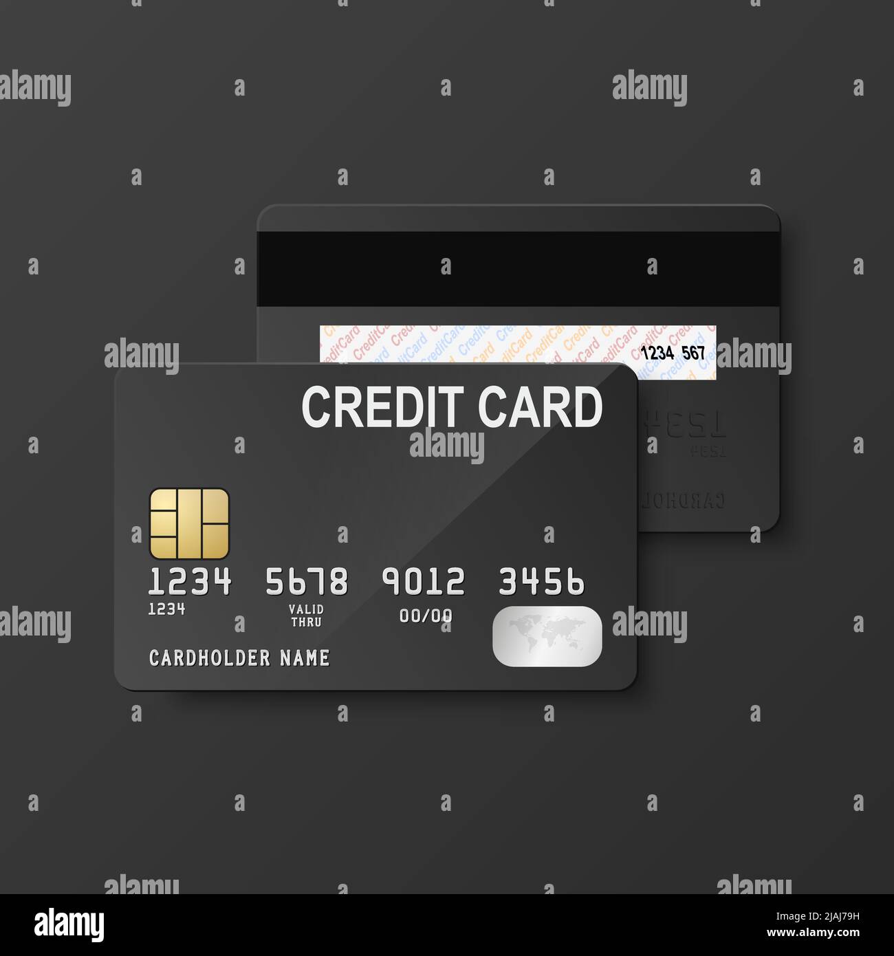 Vector 3d Realistic Black Blank Credit Card Isolated. Design Template ...