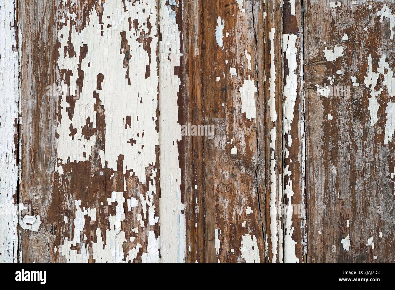 Old wood chipped background, scratched white paint on wooden boards ...