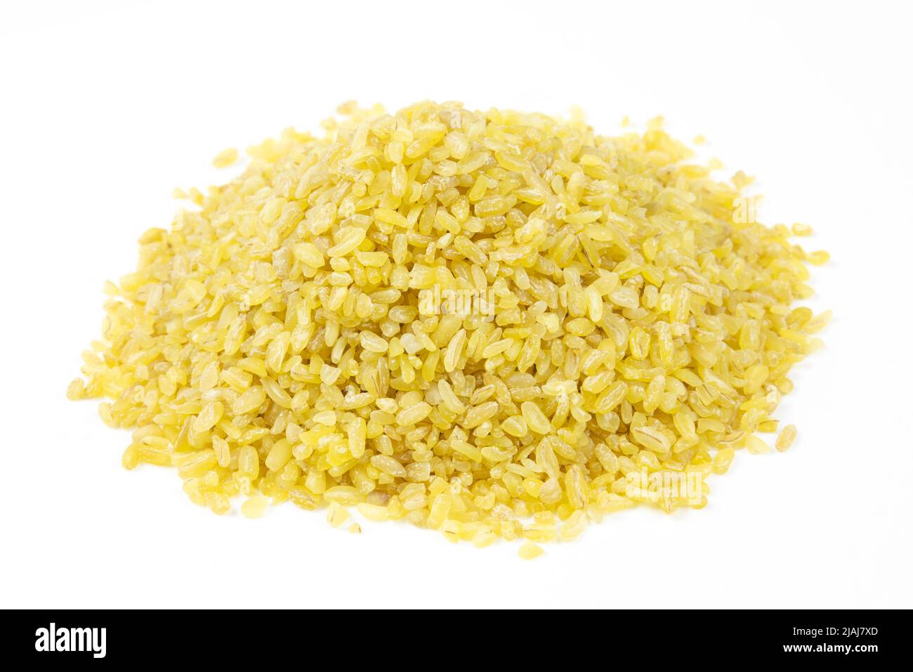 Pile of dry bulgur raw grain on white background. Heap of dry bulgur ...