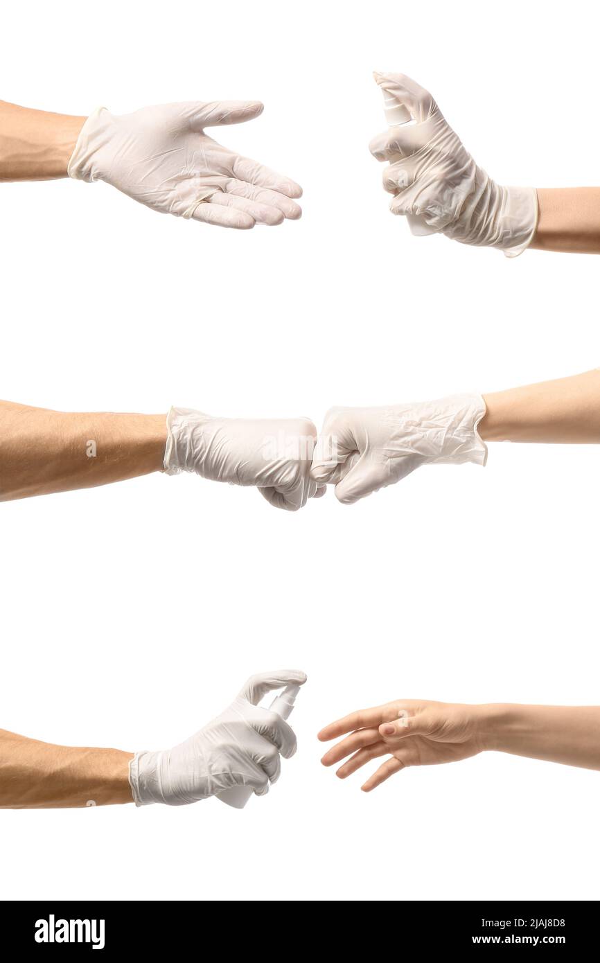 Set of hands in medical gloves on white background Stock Photo - Alamy