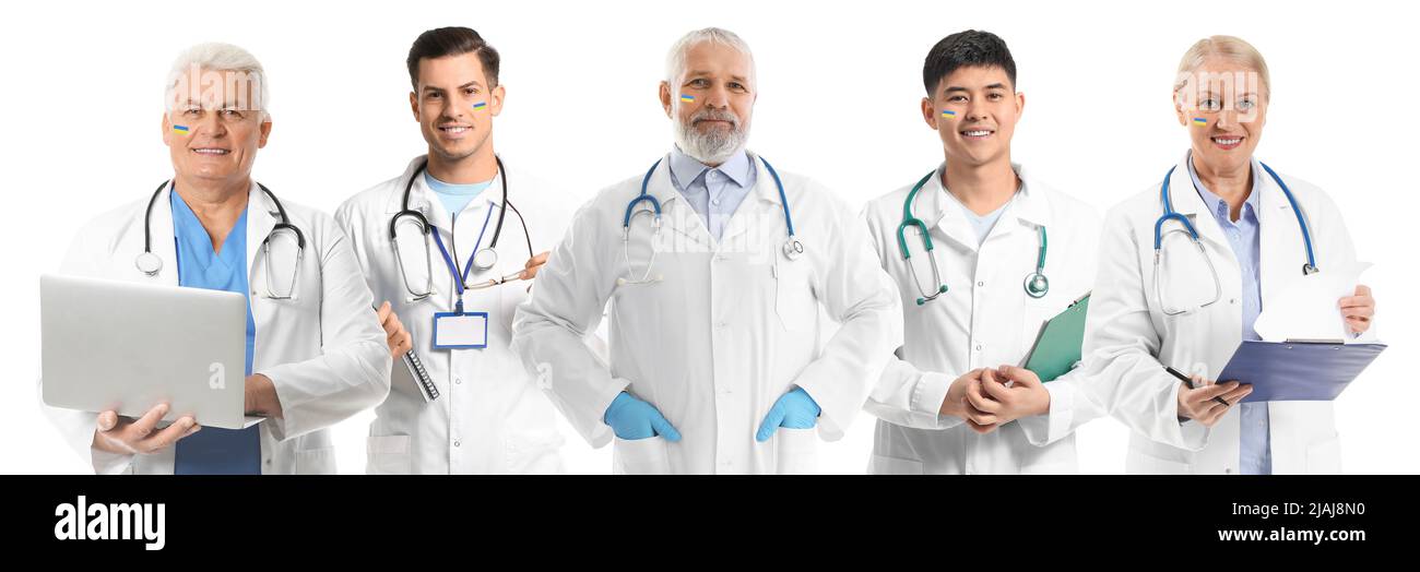 Group of modern doctors on white background Stock Photo - Alamy