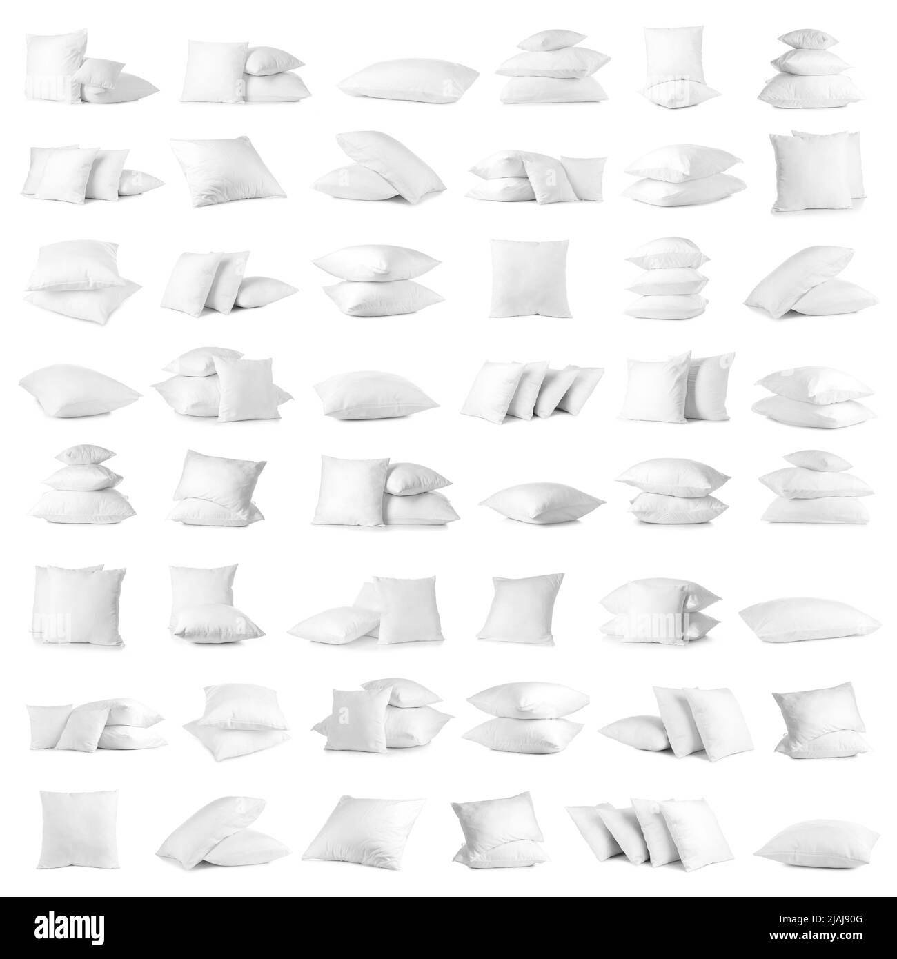 Set of many soft pillows isolated on white Stock Photo - Alamy