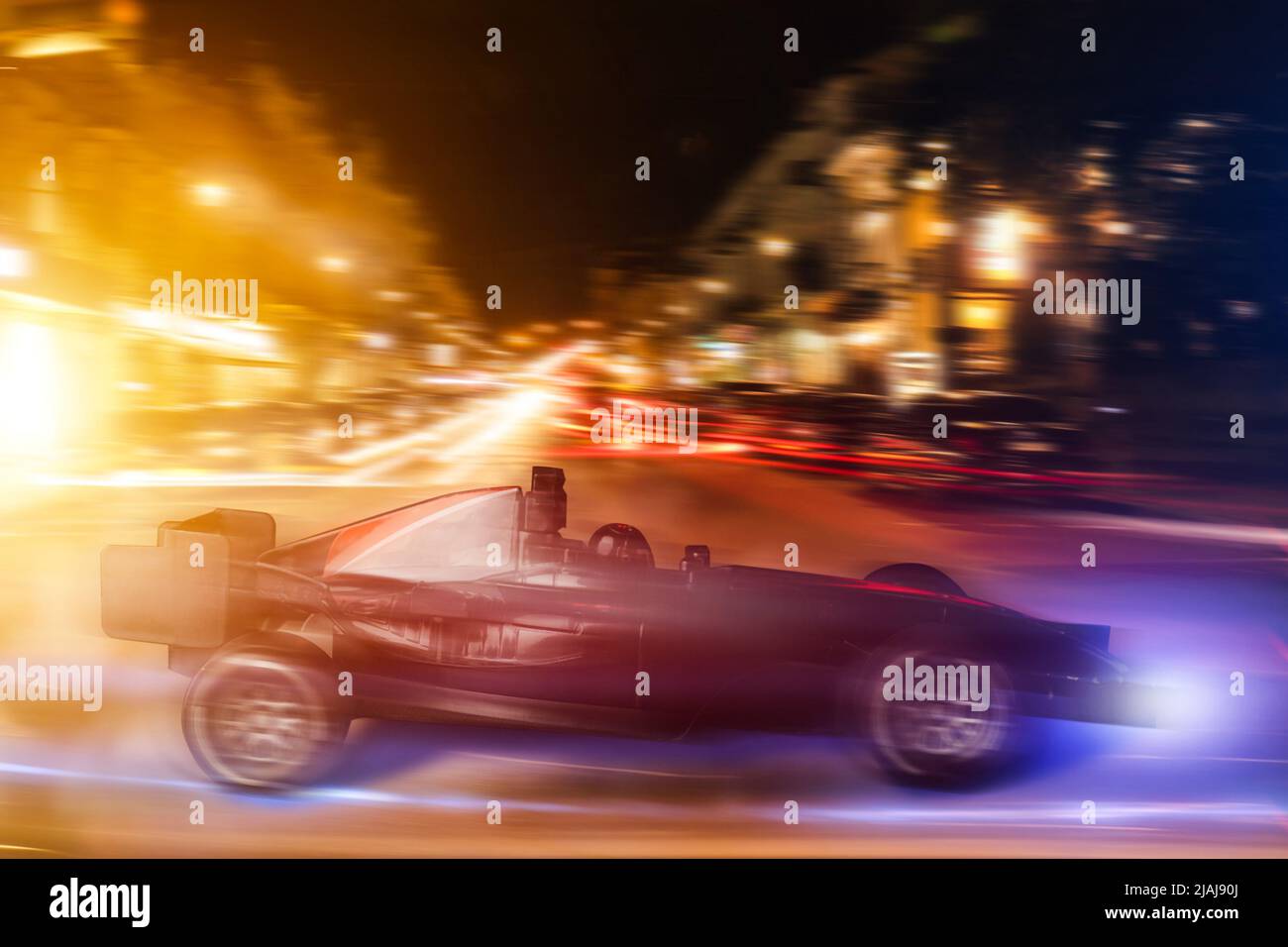 Fast racing car in night city Stock Photo - Alamy