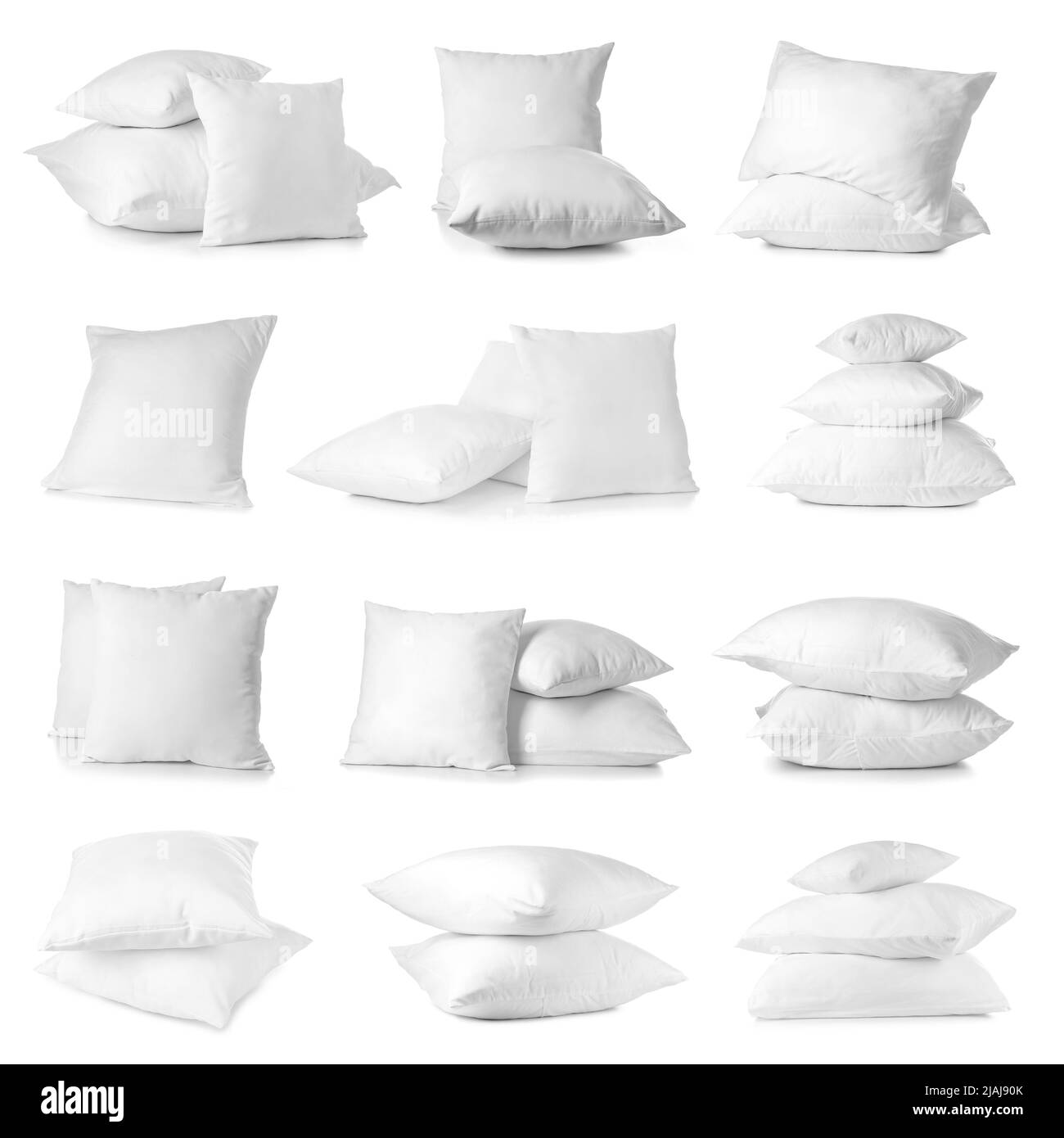 Set of many soft pillows isolated on white Stock Photo - Alamy