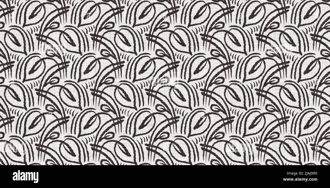 French grey botanical leaf linen seamless border with 2 tone country ...