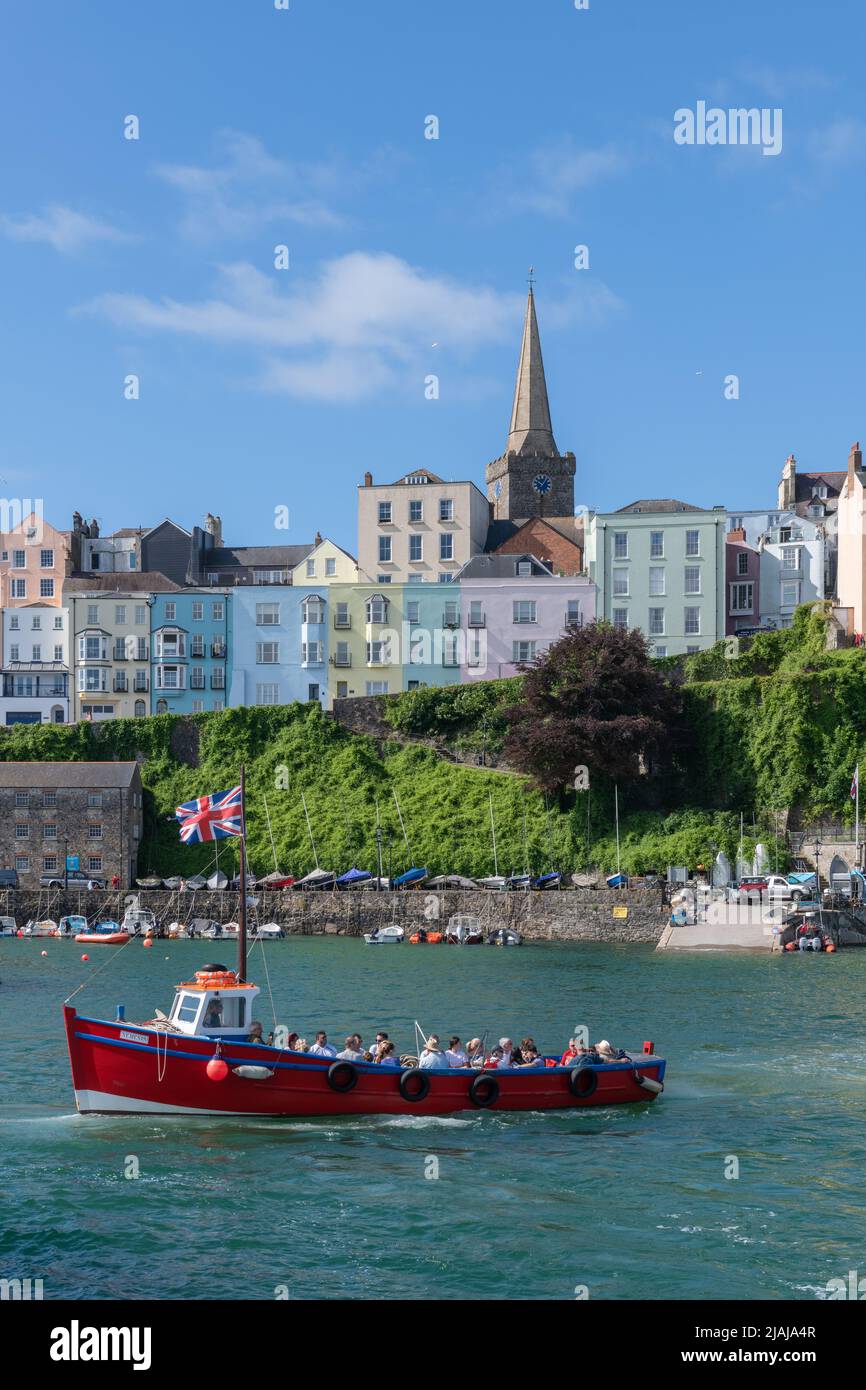 The pretty harbour of Tenby Pembrokeshire with its many small boats ...