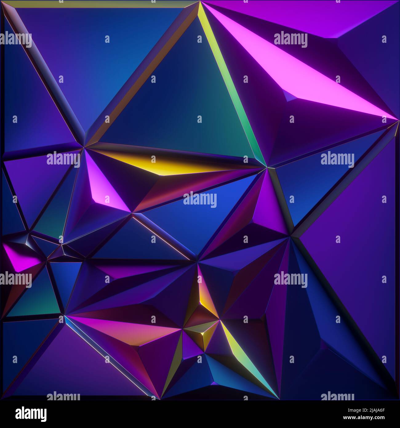 3d render, abstract faceted background, iridescent blue violet pink ...